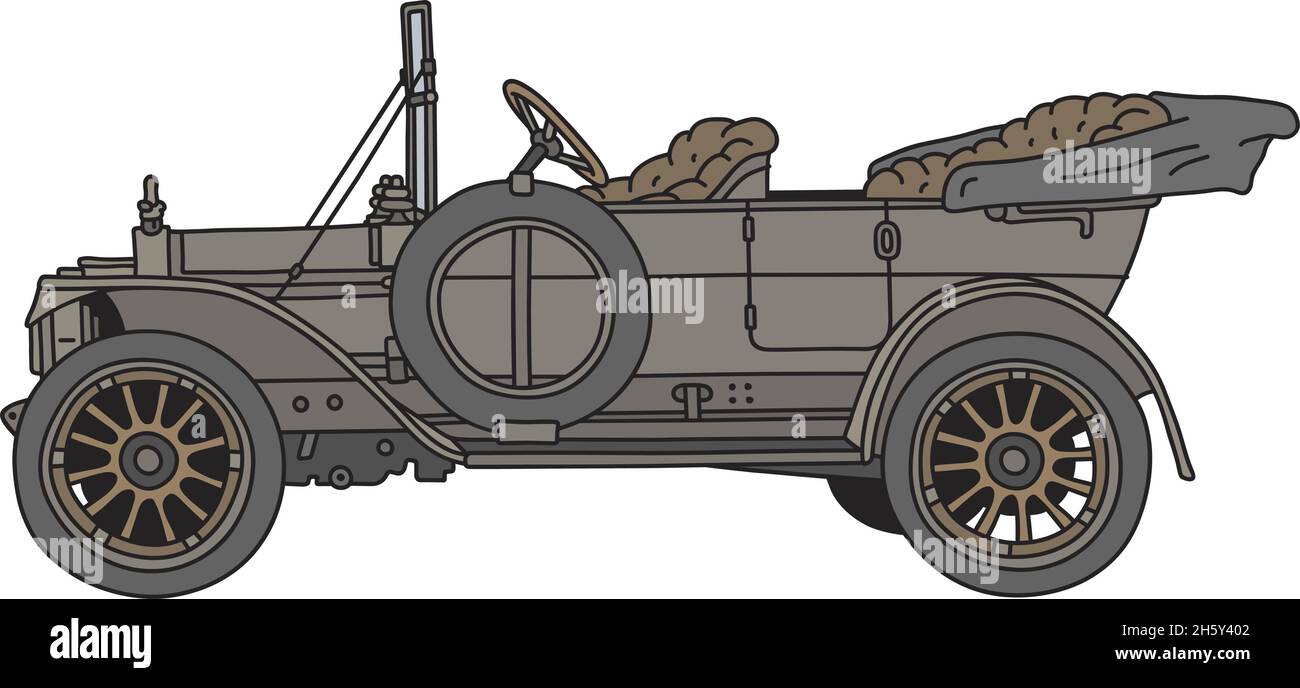 The vectorized hand drawing of a vintage khaki military car Stock ...