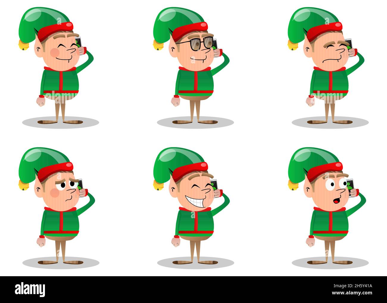 Christmas Elf talking on cell phone. Vector cartoon character ...