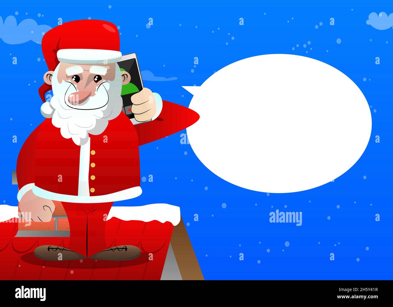 Santa Claus in his red clothes with white beard talking on cell phone ...