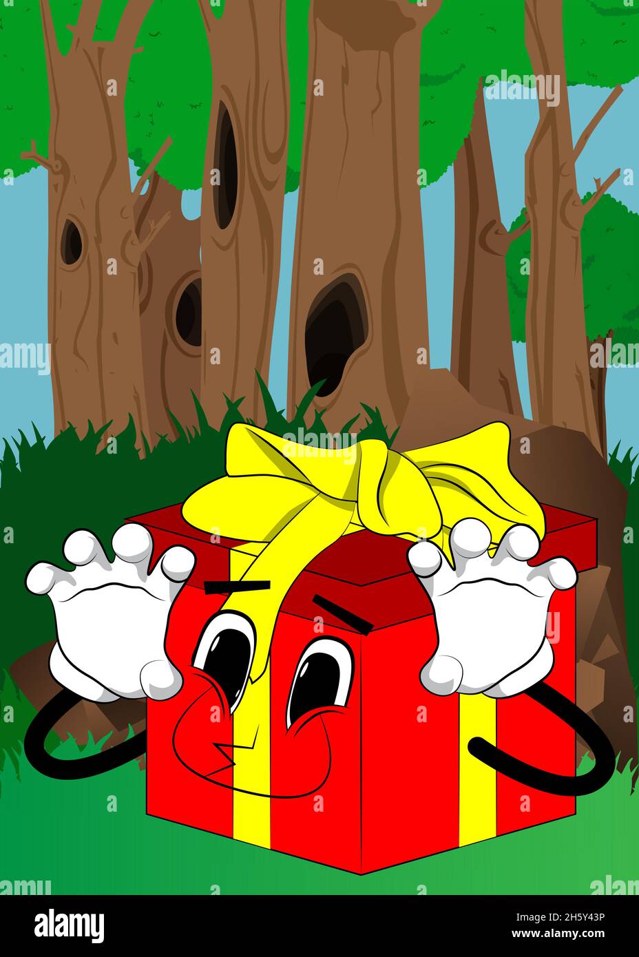 Gift Box with is trying to scare you as a cartoon character. Holiday ...