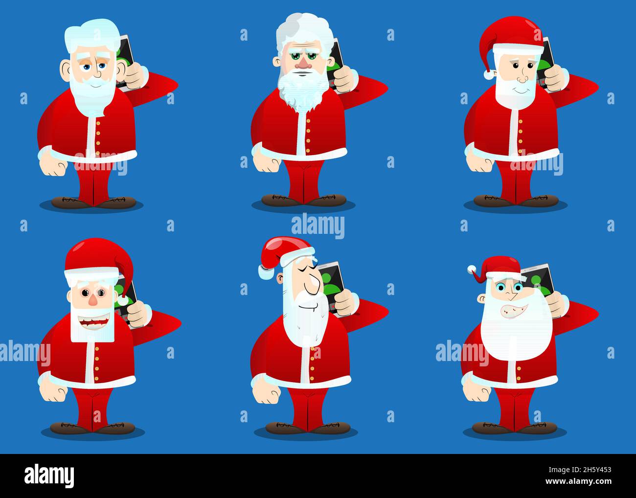 Santa Claus in his red clothes with white beard talking on cell phone ...