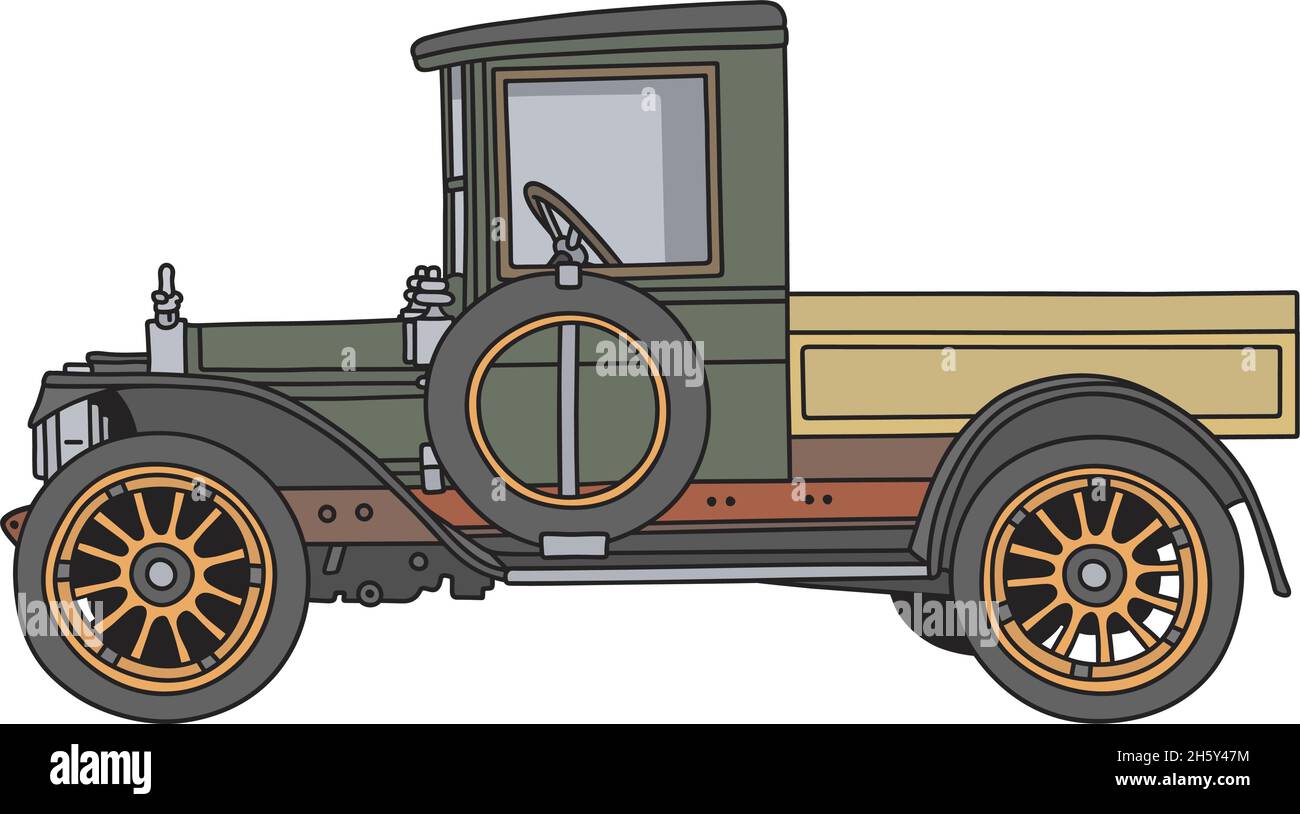 The hand draving of a vintage green and yellow lorry truck Stock Vector ...