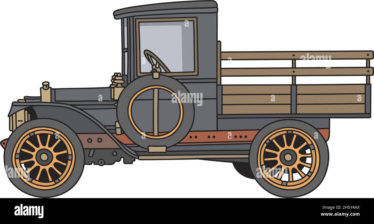 The vectorized hand drawing of a vintage black lorry truck Stock Vector ...