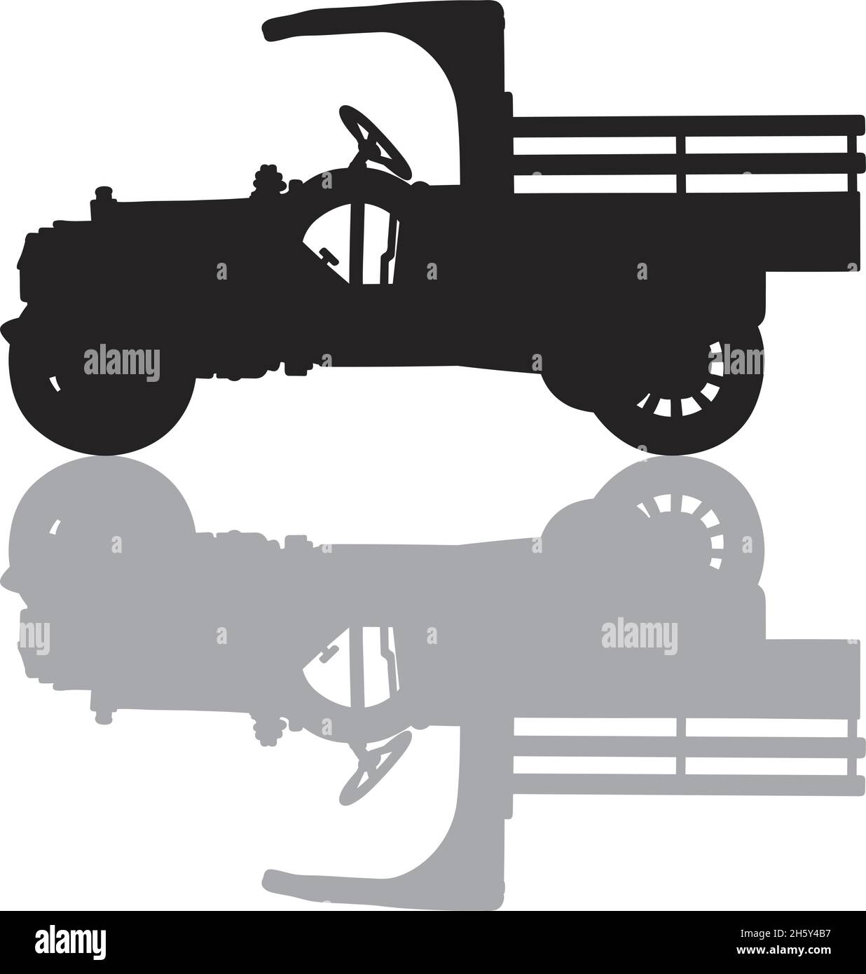 The black silhouette of a vintage lorry truck a gray shadow Stock ...