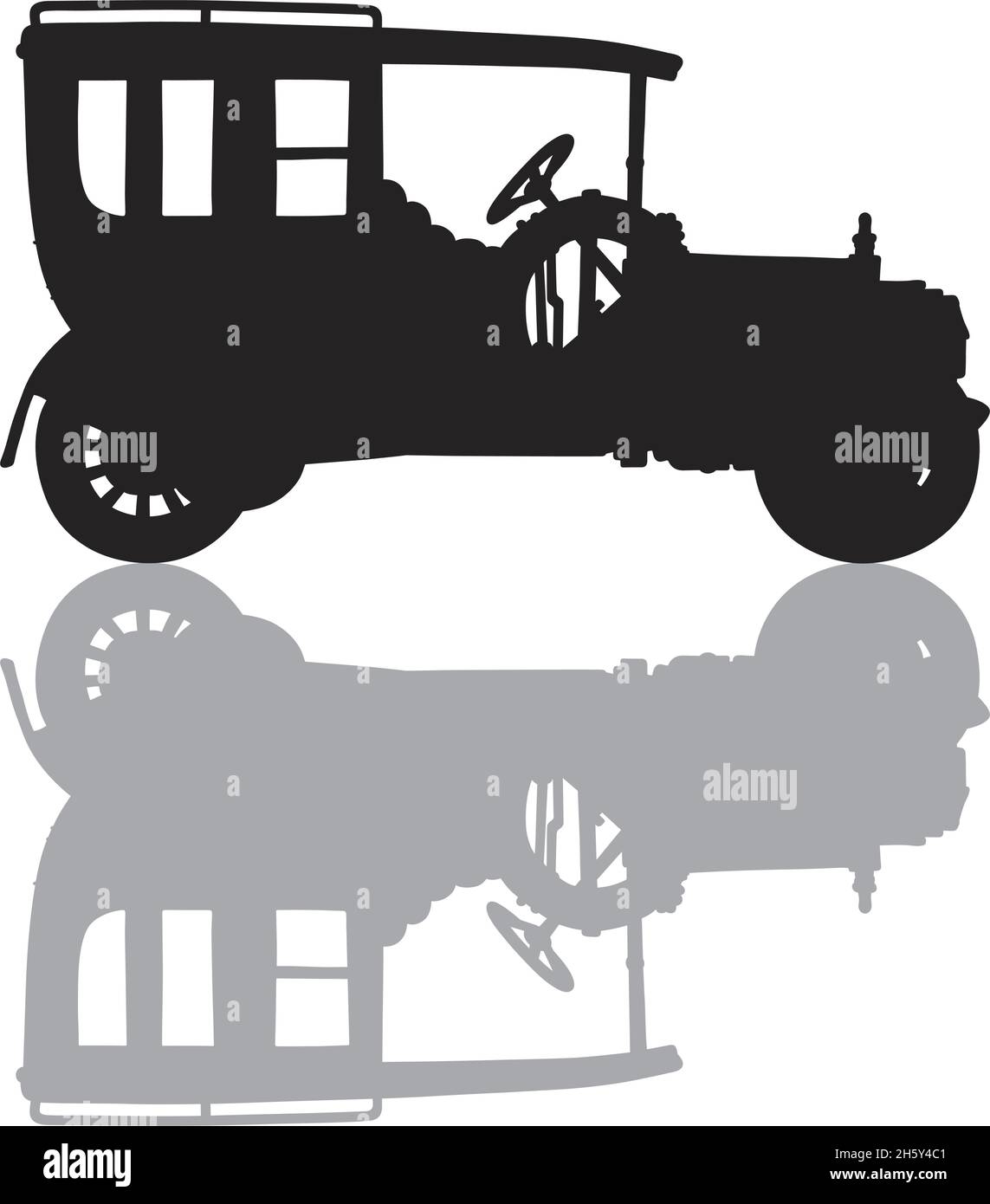 The black silhouette of a vintage car with a gray shadow Stock Vector ...
