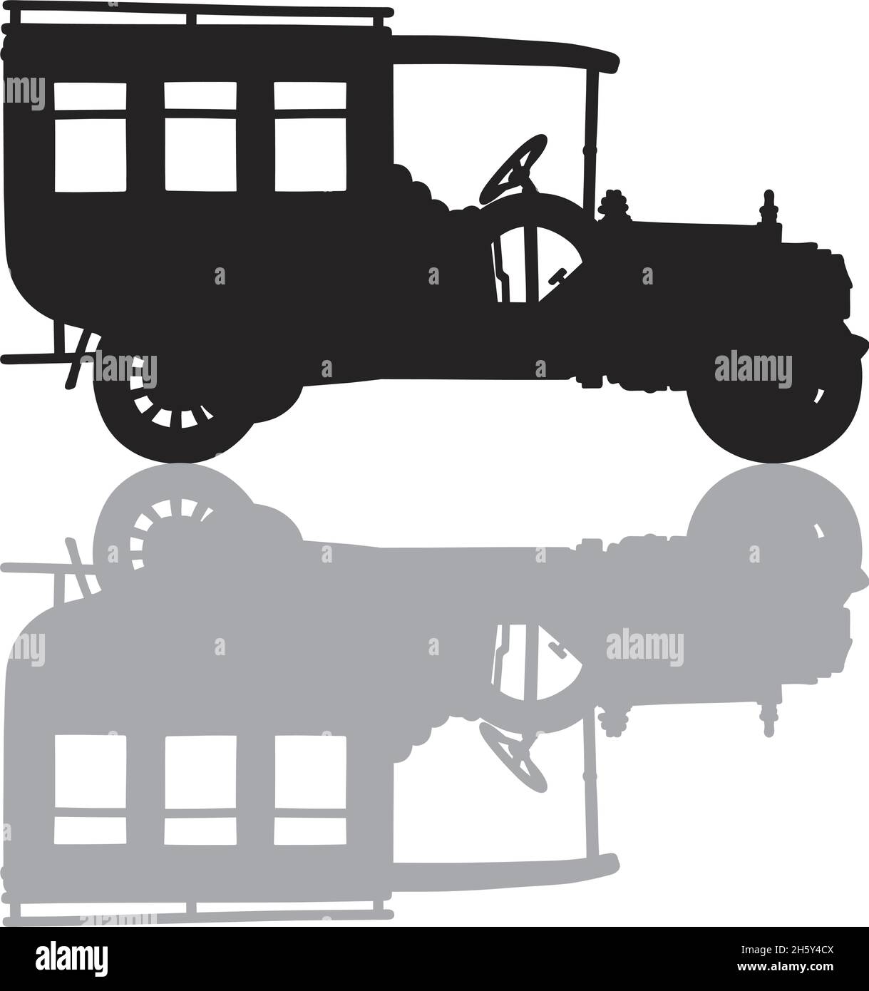 The black silhouette of a vintage bus with a gray shadow Stock Vector ...