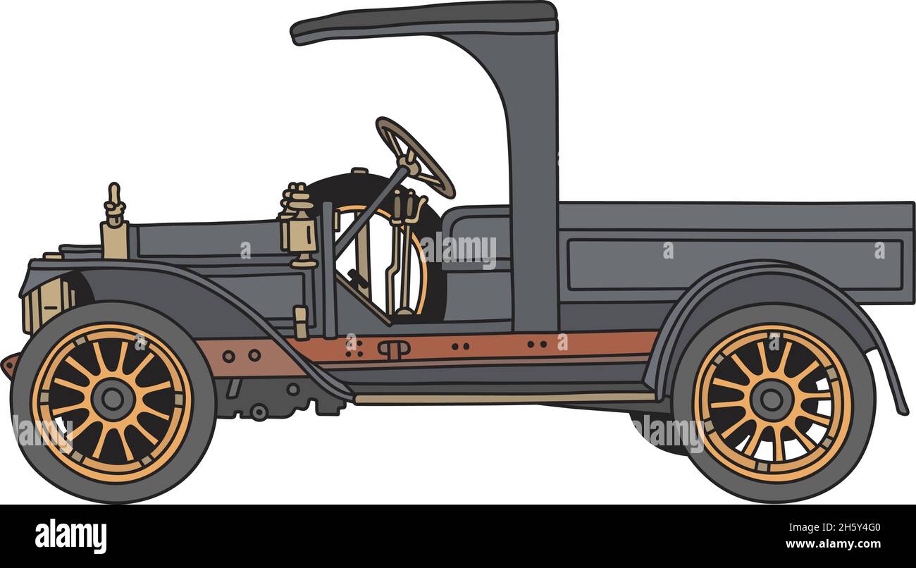 The vectorized hand drawing of a vintage dark lorry truck Stock Vector ...