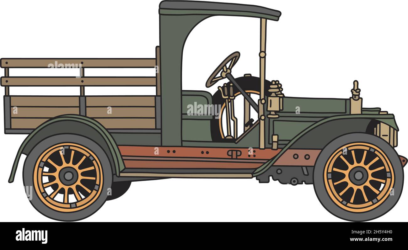 The vectorized hand drawing of a vintage green lorry truck Stock Vector ...