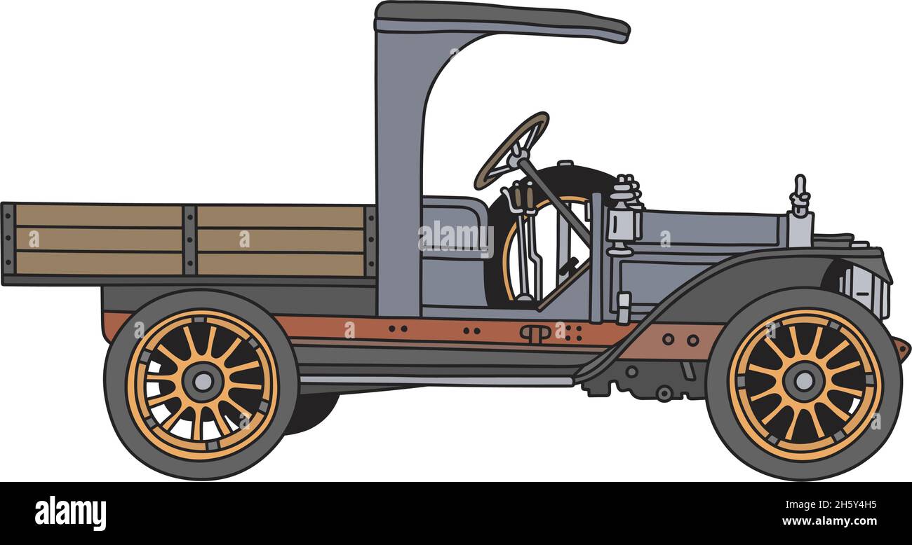 The vectorized hand drawing of a vintage blue lorry truck Stock Vector ...