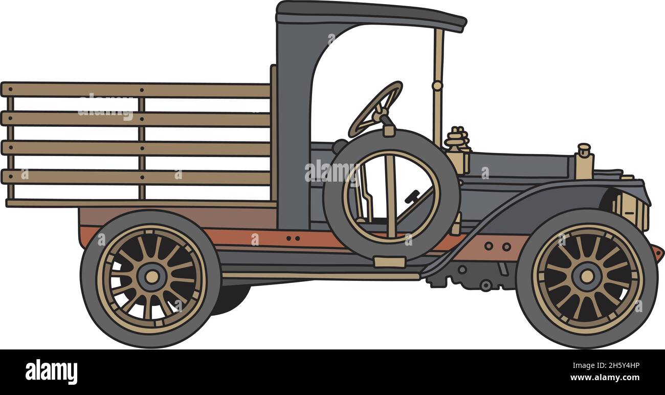 The vectorized hand drawing of a vintage black lorry truck Stock Vector ...
