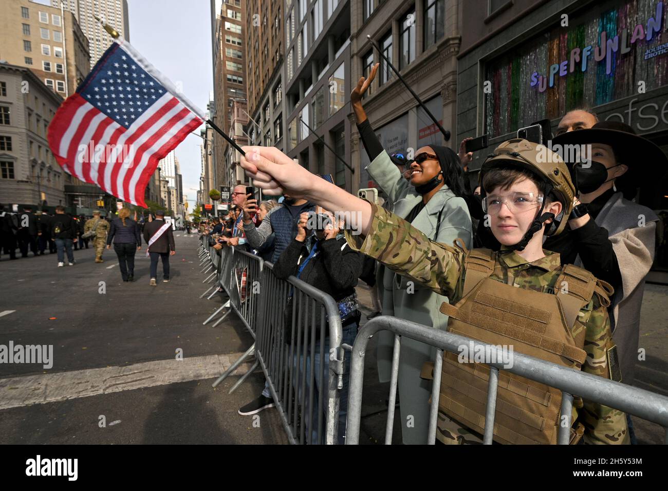 New York, USA. 11th Nov, 2021. Ten year-old Max Duvidson wears a ...
