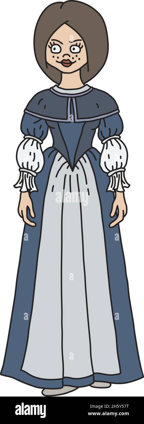 The funny baroque brunete lady in a simple blue dress Stock Vector ...