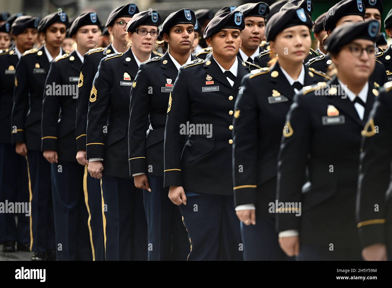 New York, USA. 11th Nov, 2021. A group of female Army Cadets march in ...