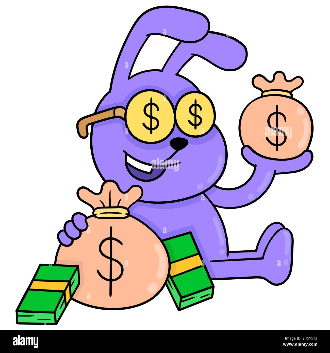 rich rabbit animal holding pockets filled with riches Stock Vector ...