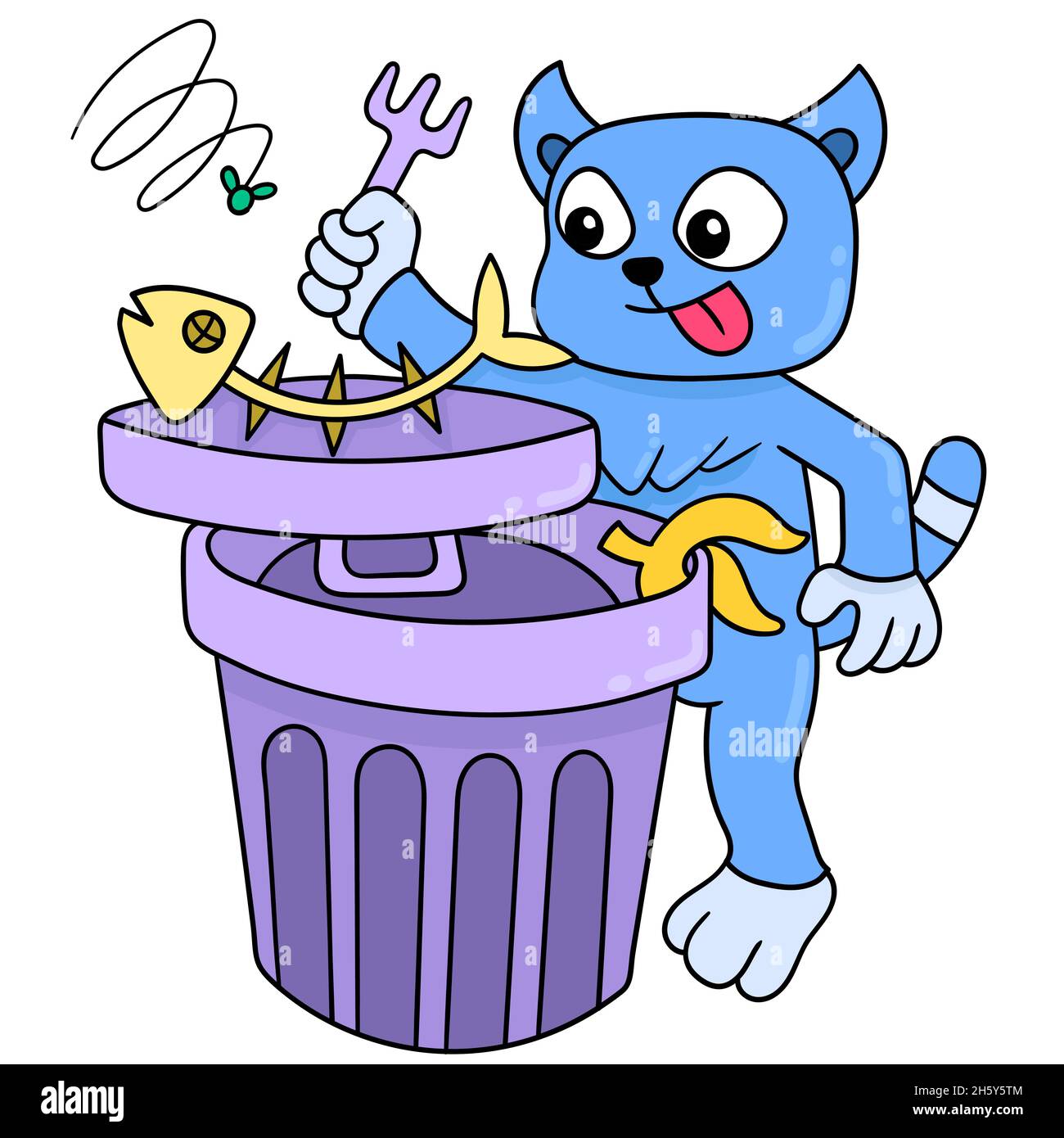 domestic cat enjoying its food fish waste sampah Stock Vector Image ...