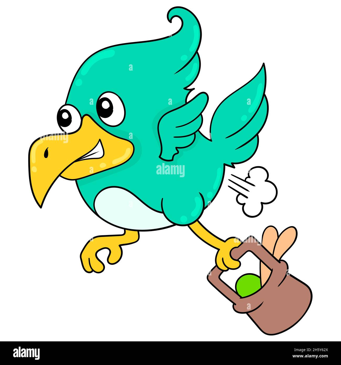 cute green bird flying carrying vegetable groceries Stock Vector Image ...
