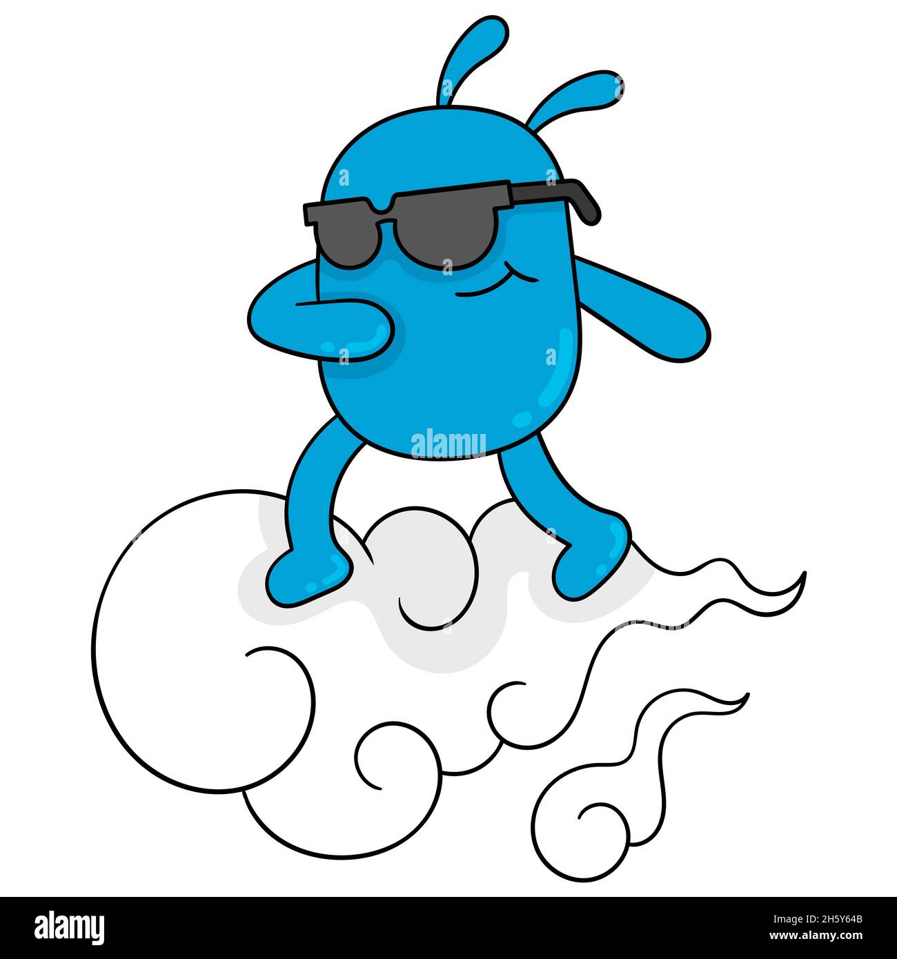 cute blue monster wearing sunglasses flying riding the clouds in the ...