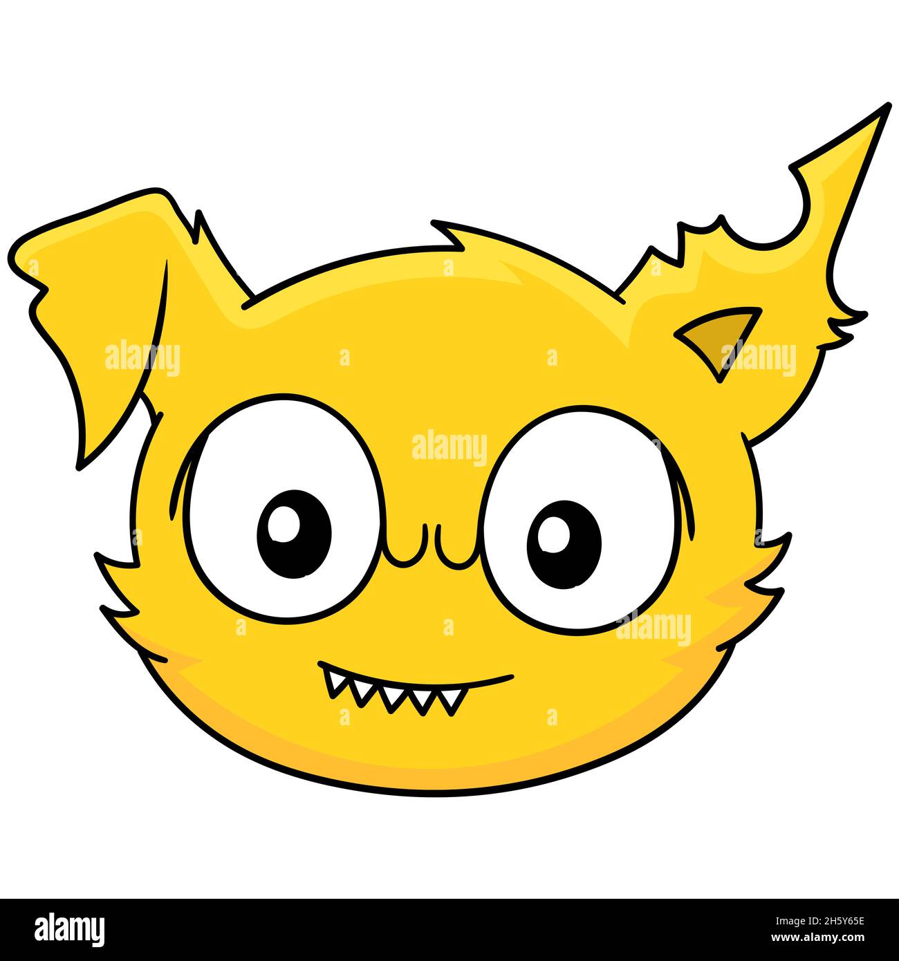 The head of a yellow monster with sharp teeth has a fierce face Stock ...