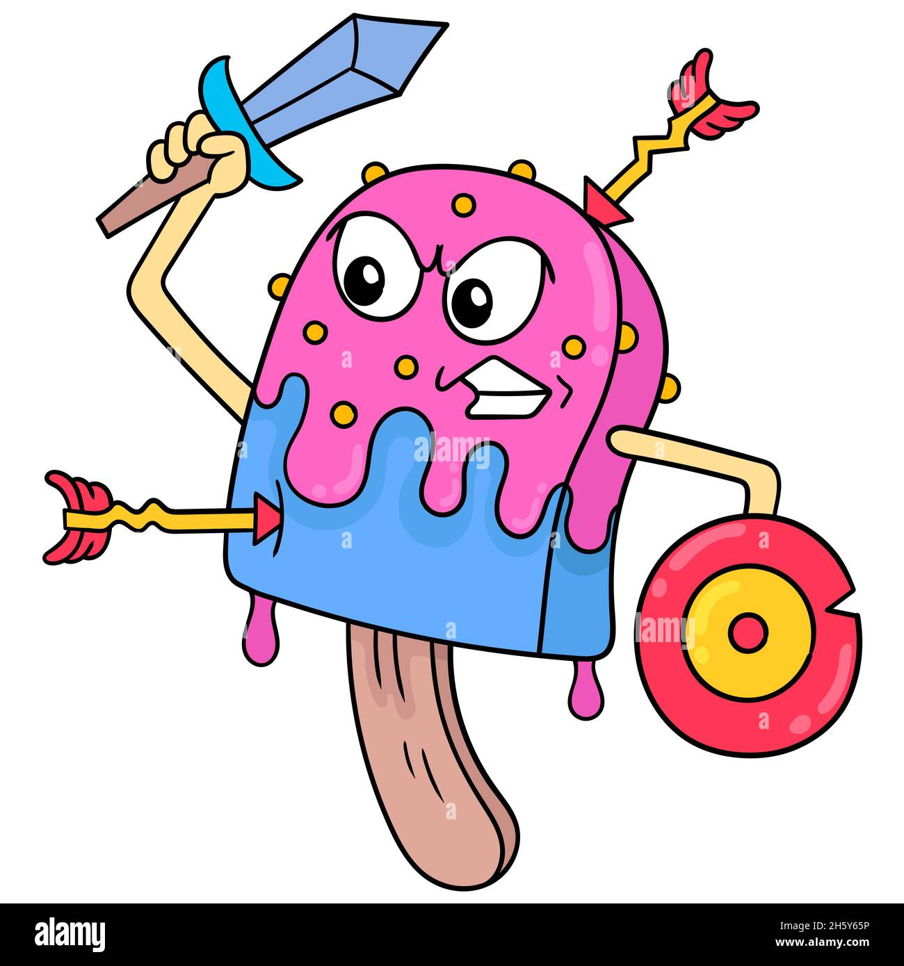 ice cream sticks with fierce faces carrying swords and shields ready ...