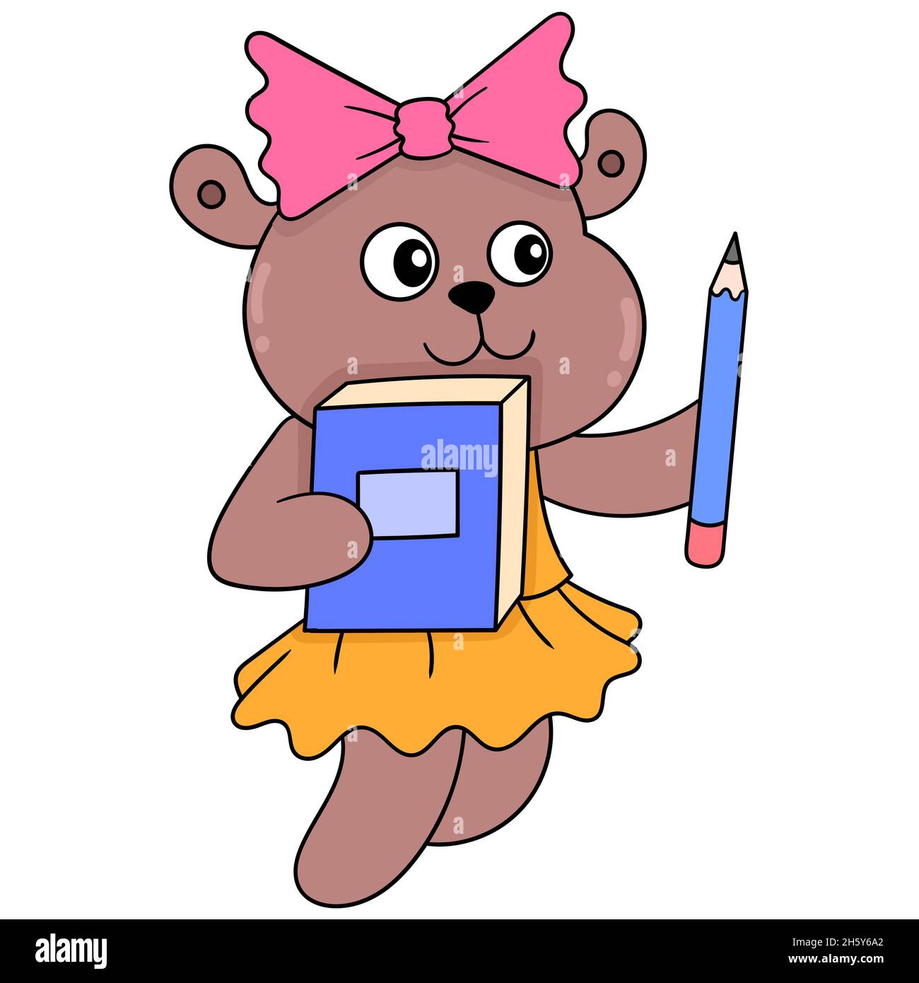 female bear student brings a book and pencil to take notes Stock Vector ...