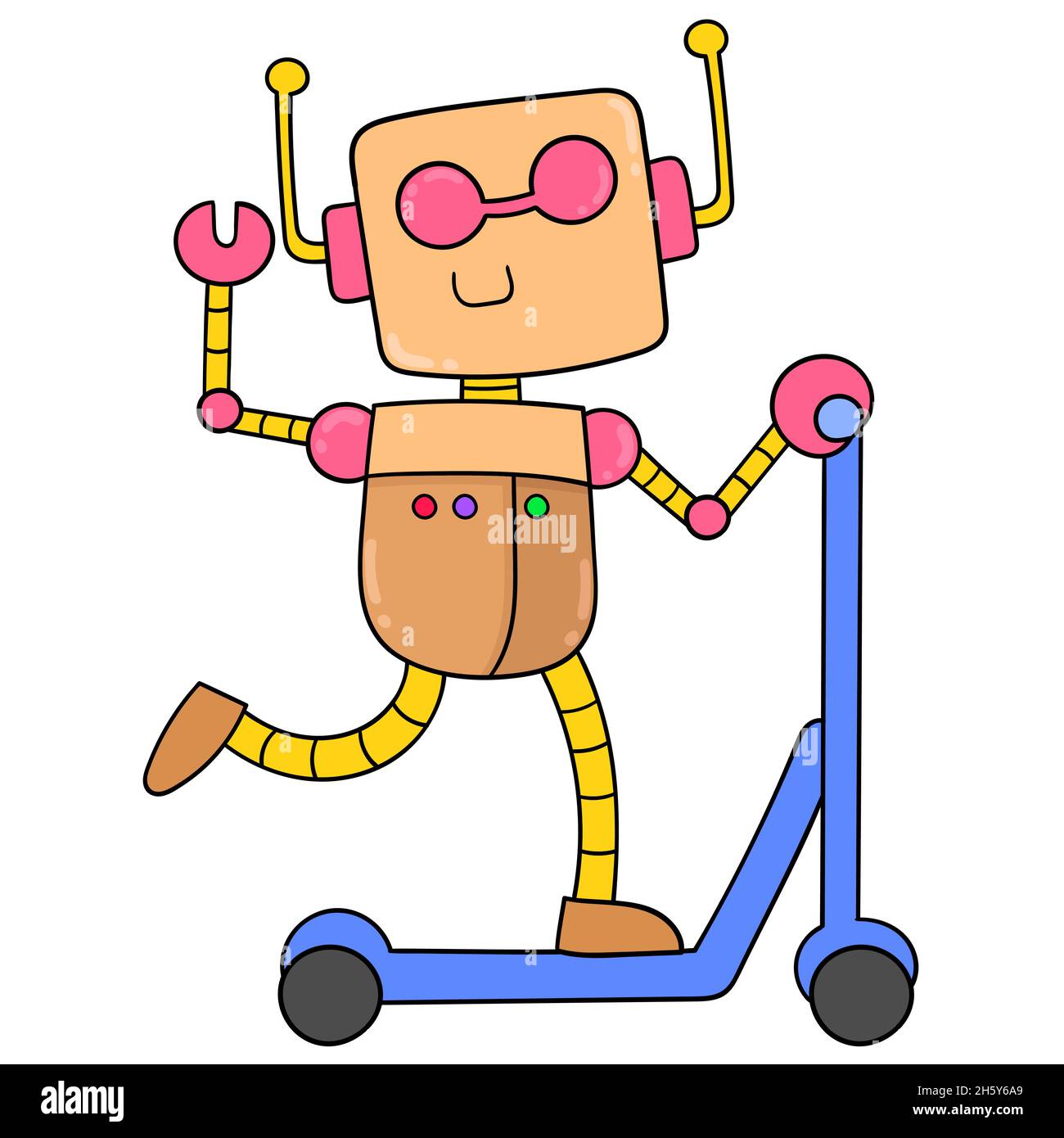 lively advanced robot is having fun riding a scooter Stock Vector Image ...