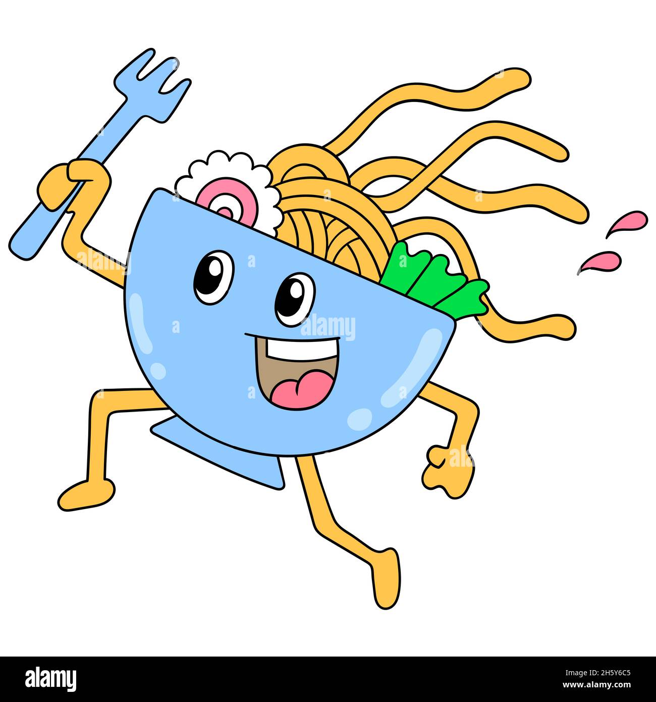 the bowl of ramen noodles is walking with a happy face Stock Vector ...