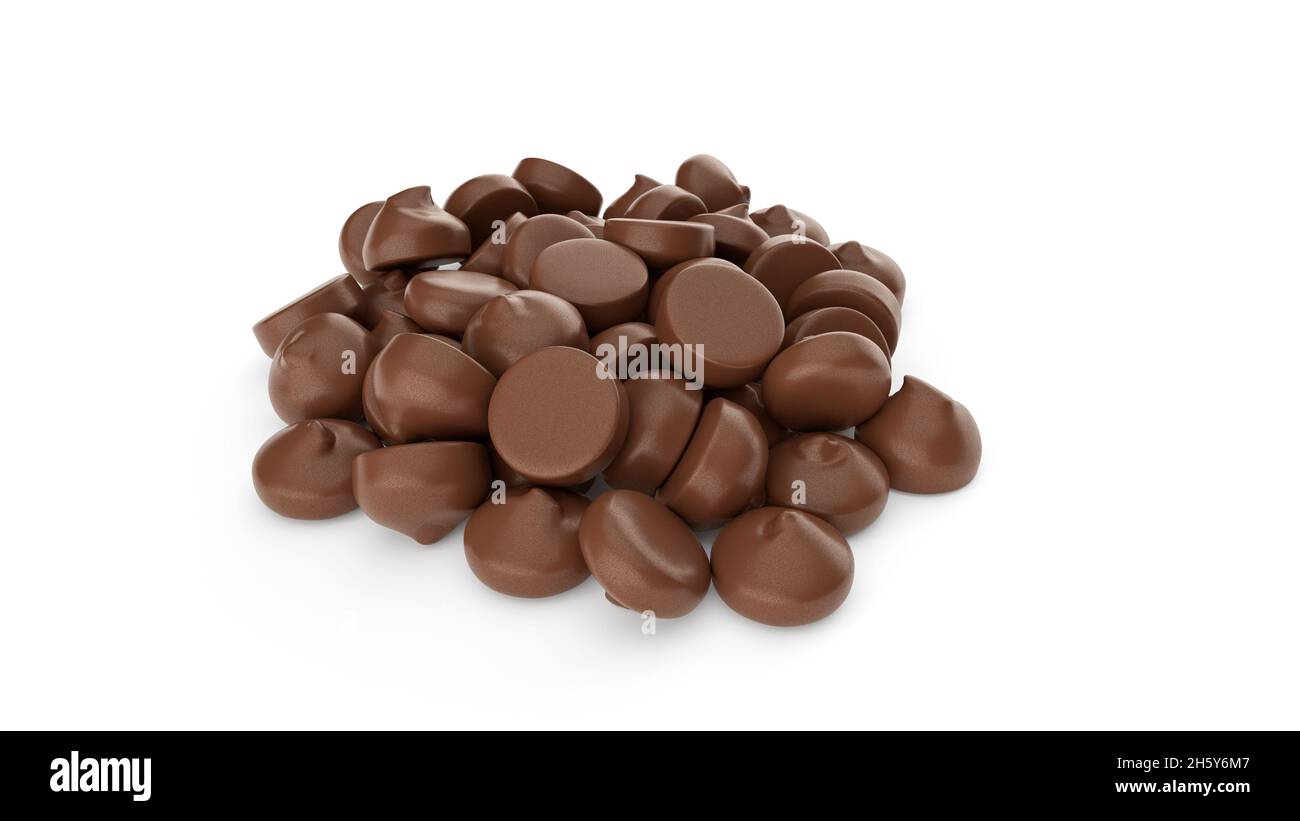 3d rendering of a chocolate chip pile on a white background Stock Photo ...