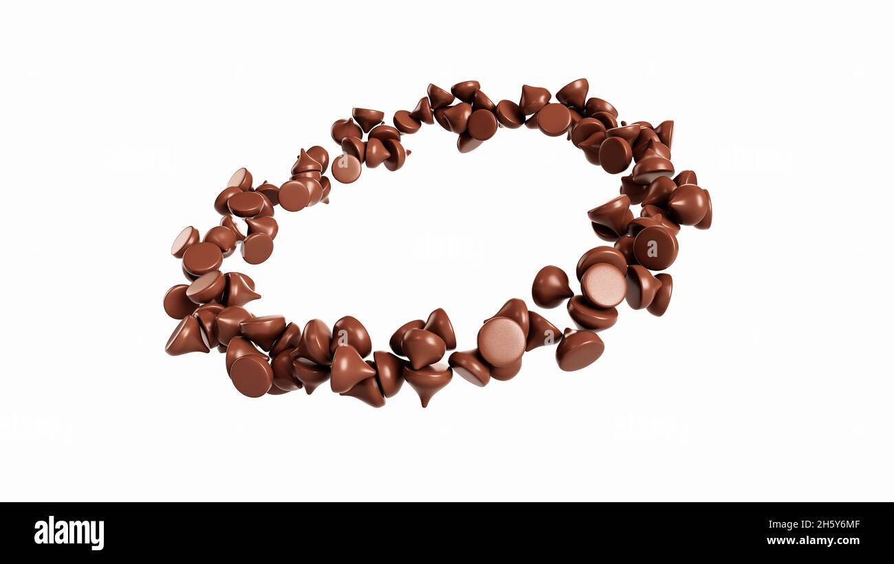 3d rendering of a circular chocolate chip pile on a white background ...