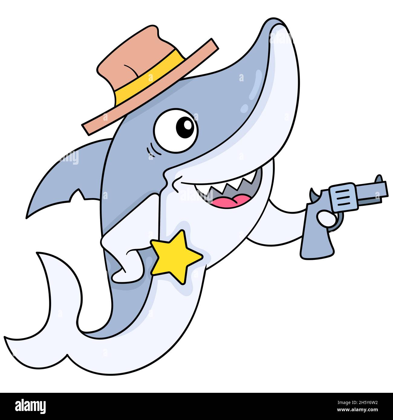 fierce shark wearing a cowboy hat and a sheriff badge for safety Stock ...