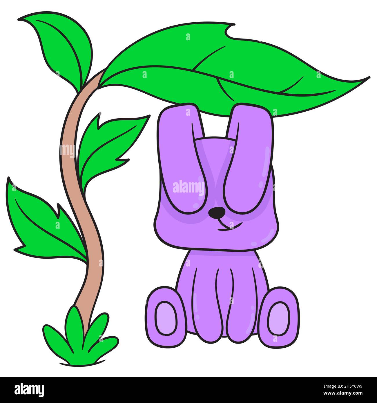 purple rabbit is taking shelter under a tree with wide leaves Stock ...