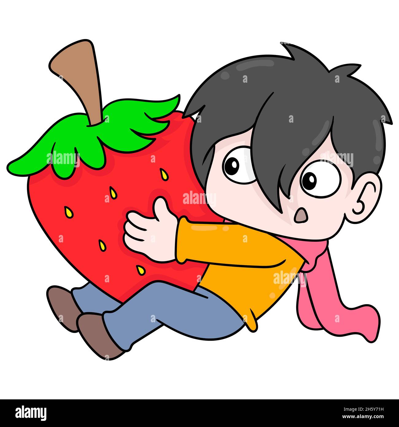 boy is hugging a giant strawberry Stock Vector Image & Art - Alamy