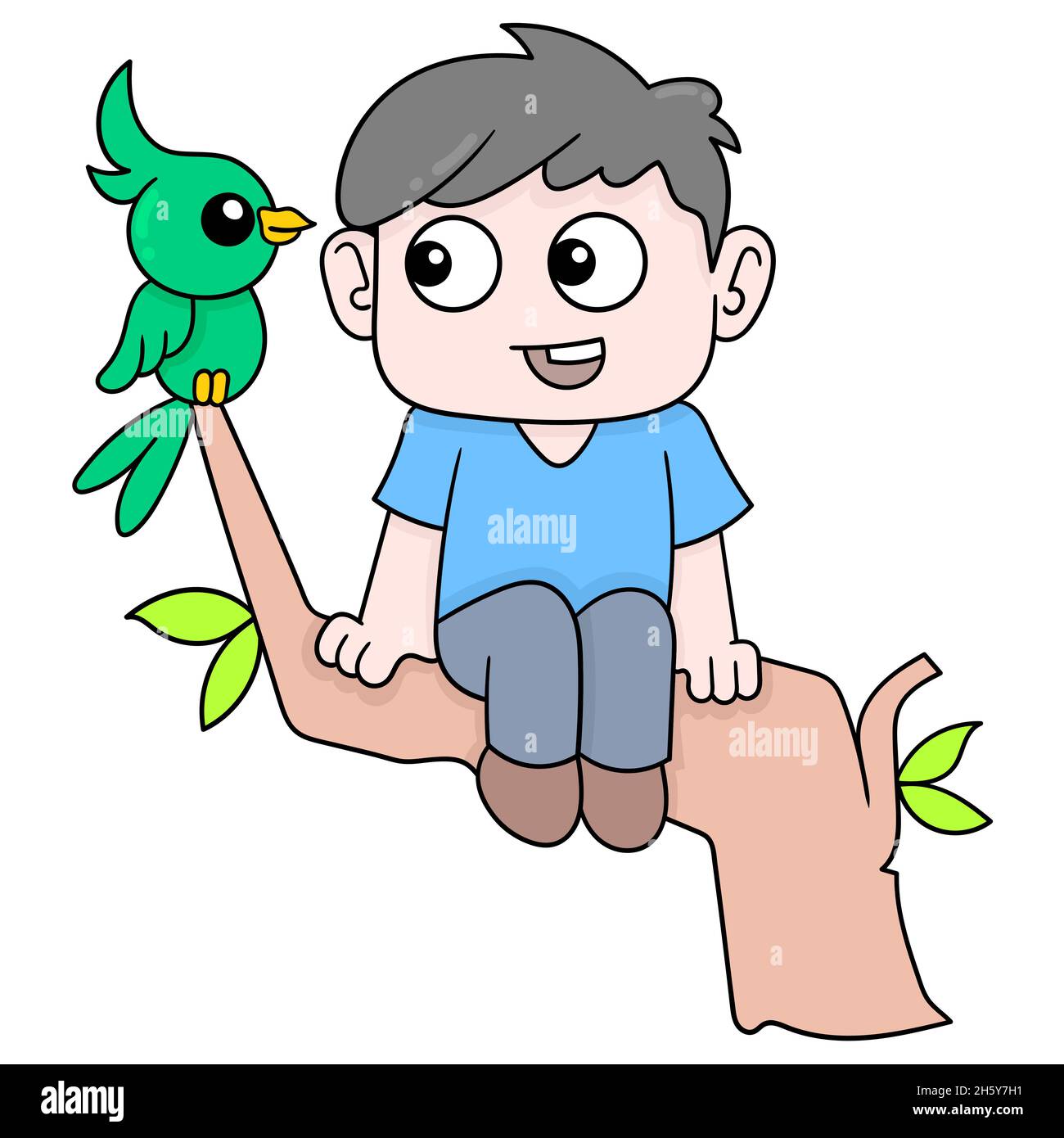 Boy sitting on branch Stock Vector Images - Alamy