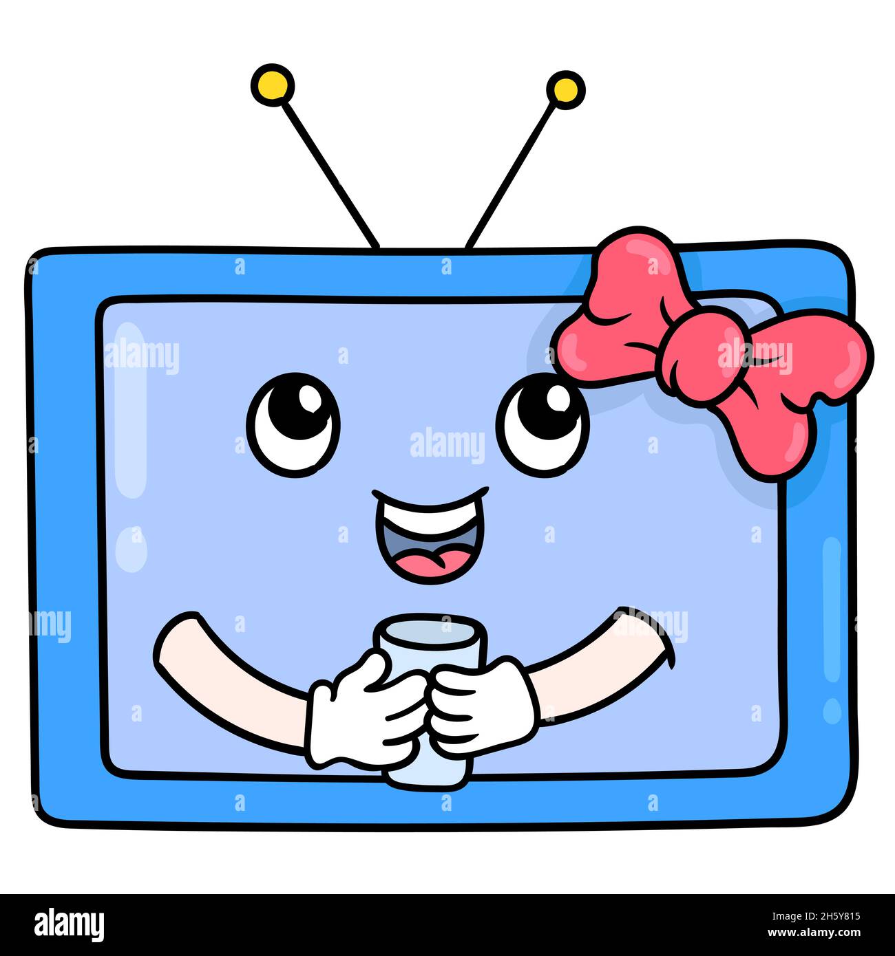 television holding drinking glass smiling happy face Stock Vector Image ...