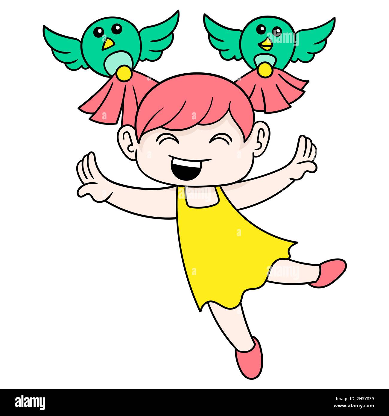 girl playing with birds in nature welcomes spring Stock Vector Image ...