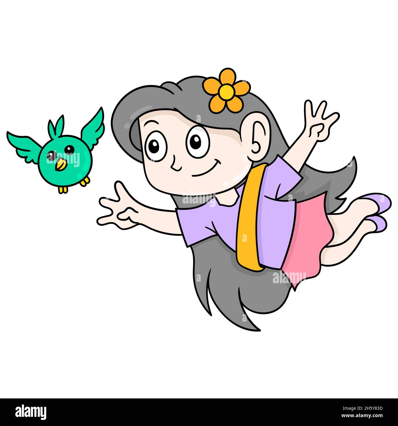 girl kid achieves her dream of flying with birds Stock Vector Image ...