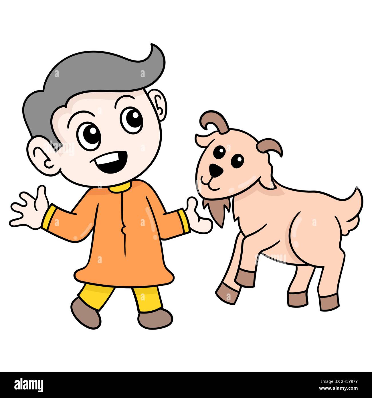 handsome boy is playing with his goat Stock Vector Image & Art - Alamy