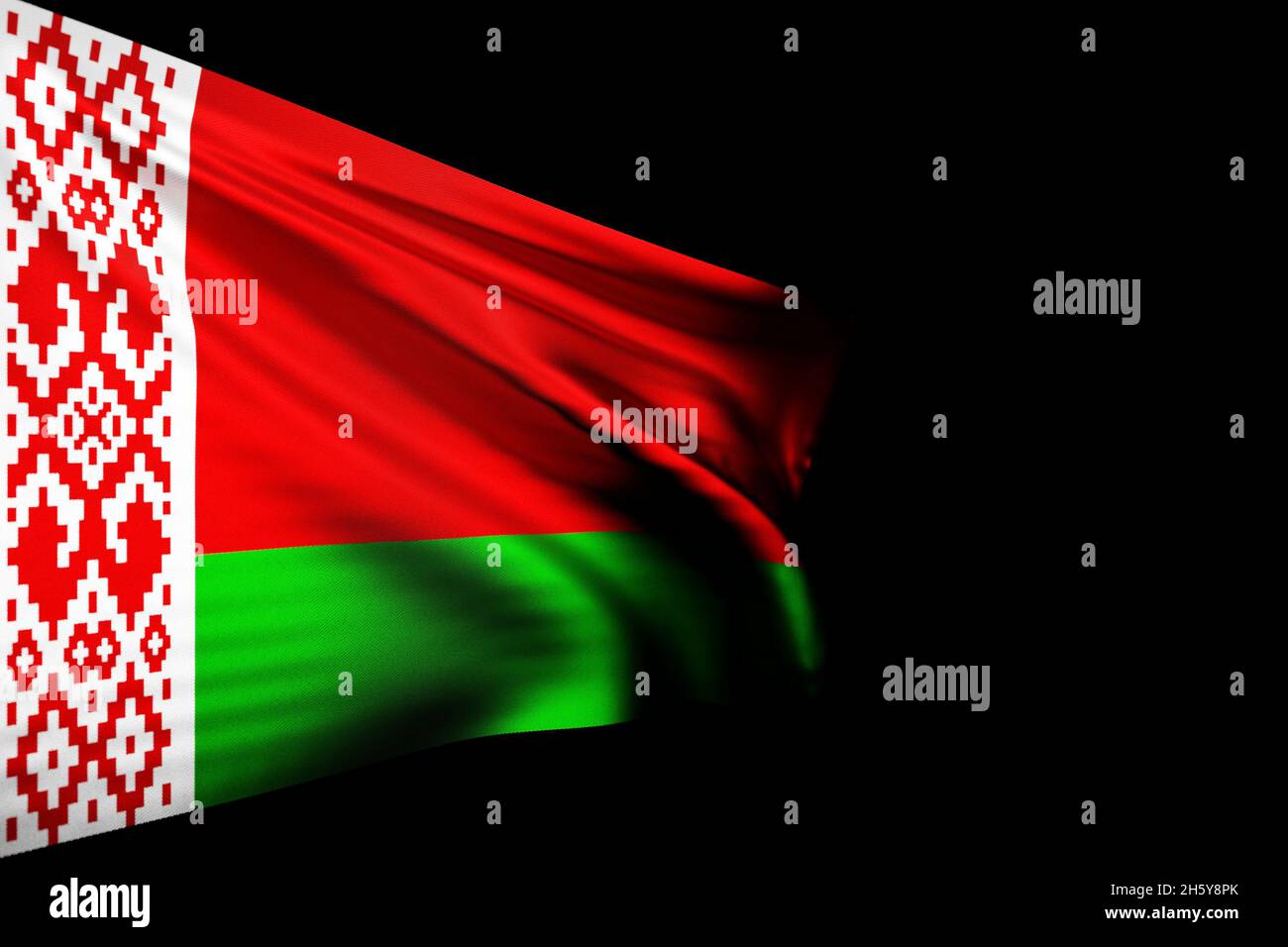 3D illustration of the national flag of Belarus on a metal flagpole ...