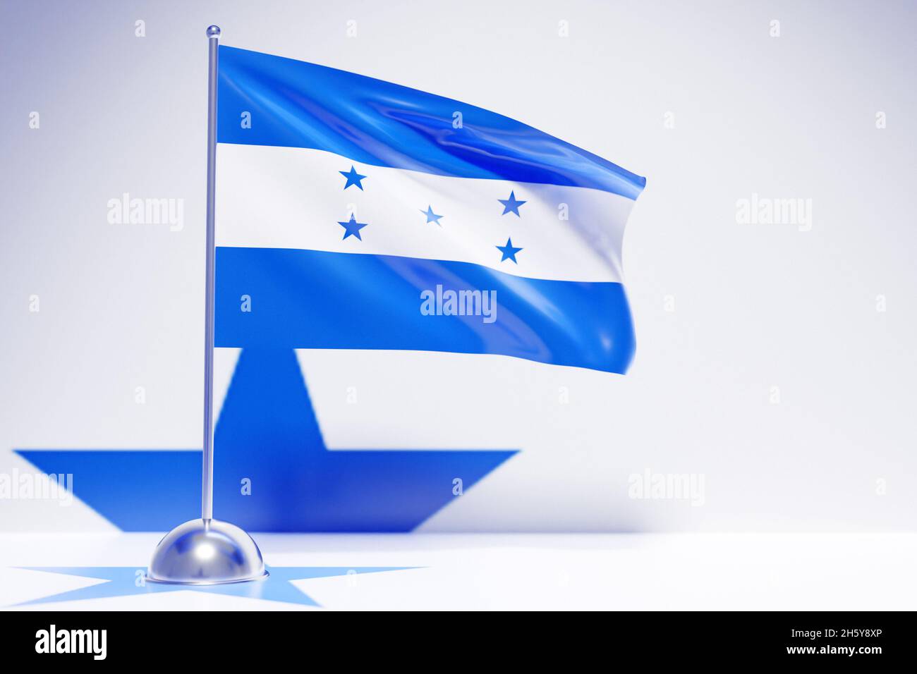 3D illustration of the national flag of Honduras on a metal flagpole ...