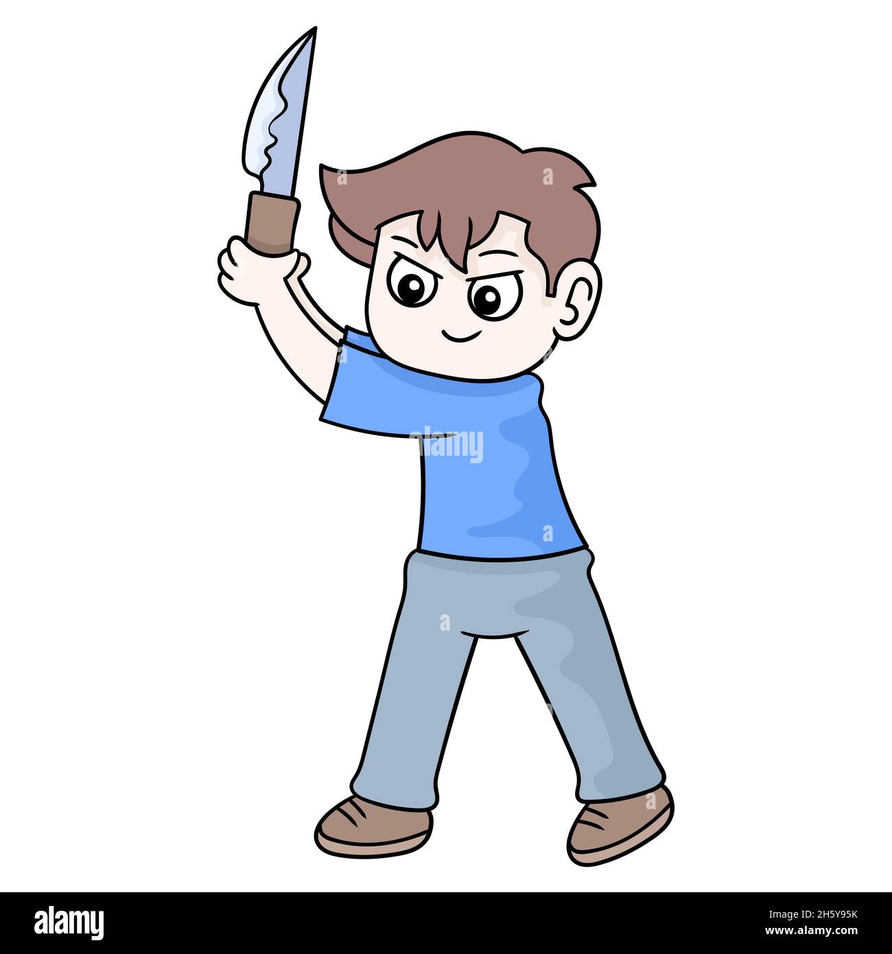 boy is standing holding a sharp knife Stock Vector Image & Art - Alamy