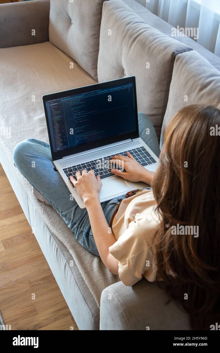 Female computer hacker sitting laptop hi-res stock photography and ...