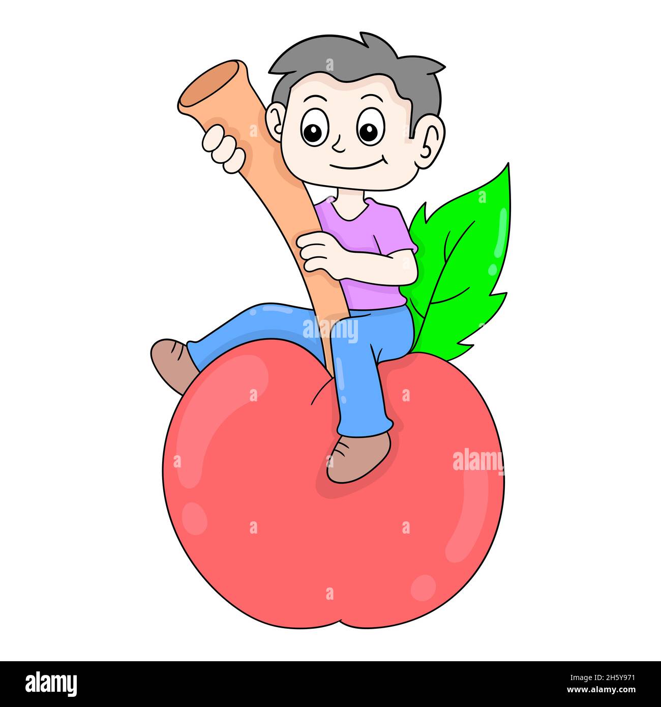 Boy cartoon fruit apple red Stock Vector Images - Alamy