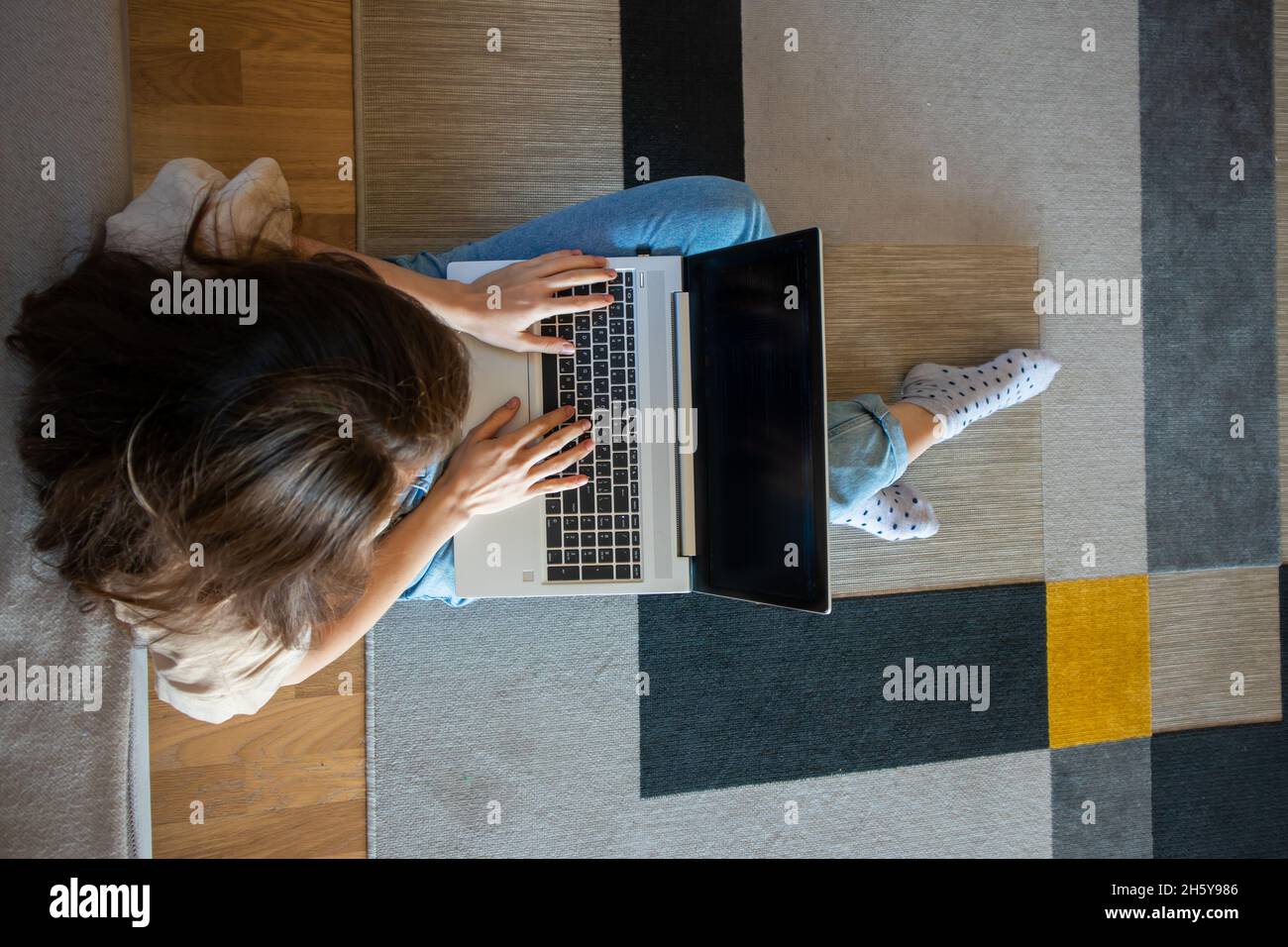 Aerial view of person sitting hi-res stock photography and images - Alamy