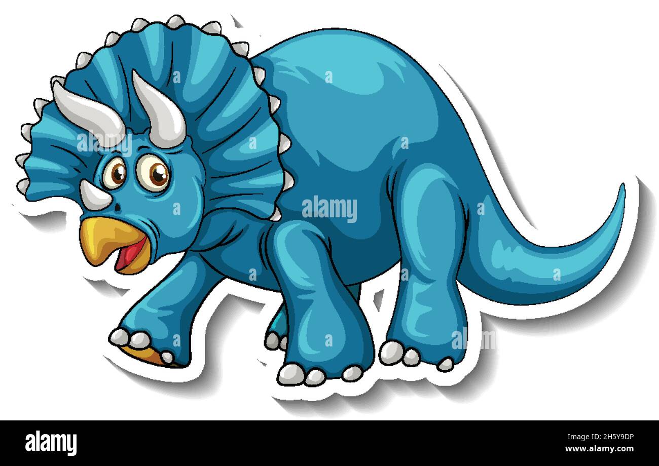 Triceratops dinosaur cartoon character sticker illustration Stock ...