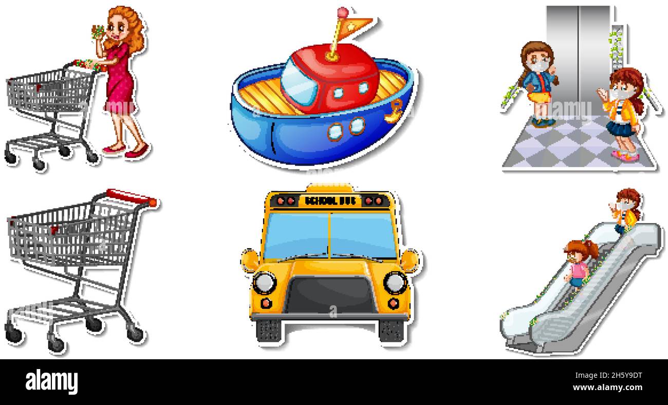 Random stickers with transportable vehicle objects illustration Stock ...