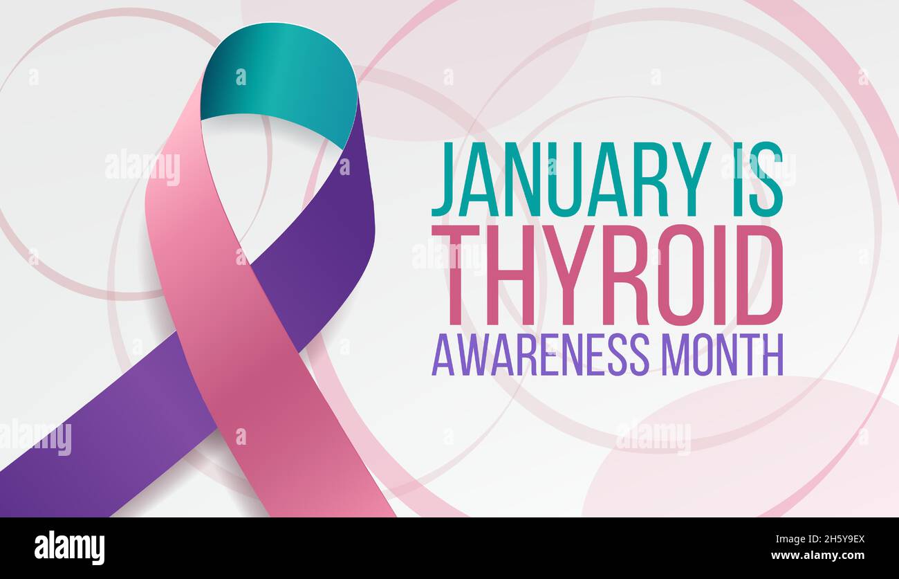 Thyroid awareness month concept. Banner with pink, teal and purple ...