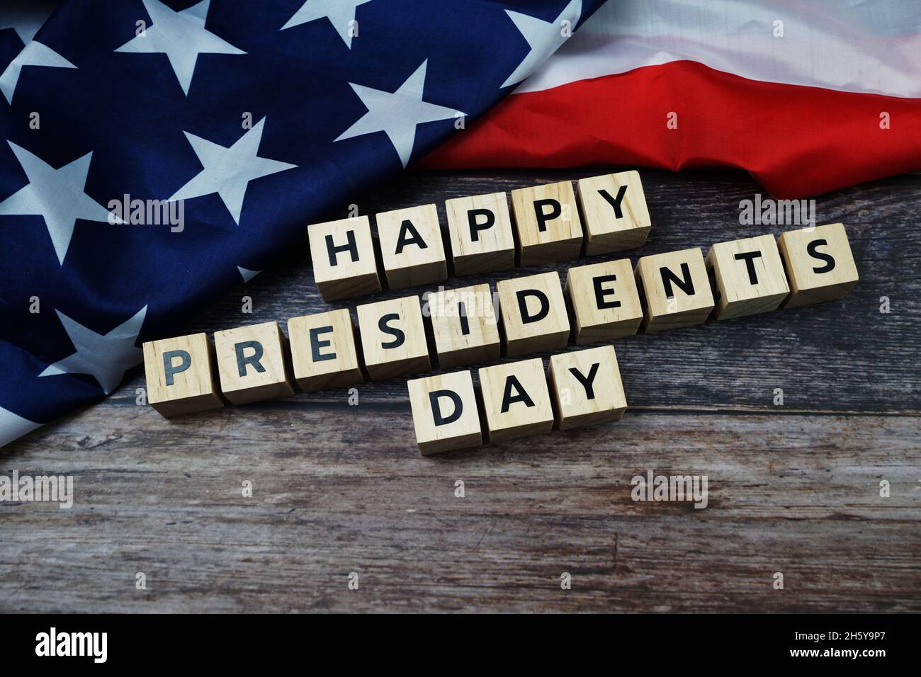 Happy Presidents Day Word alphabet letters with USA flag on wooden ...