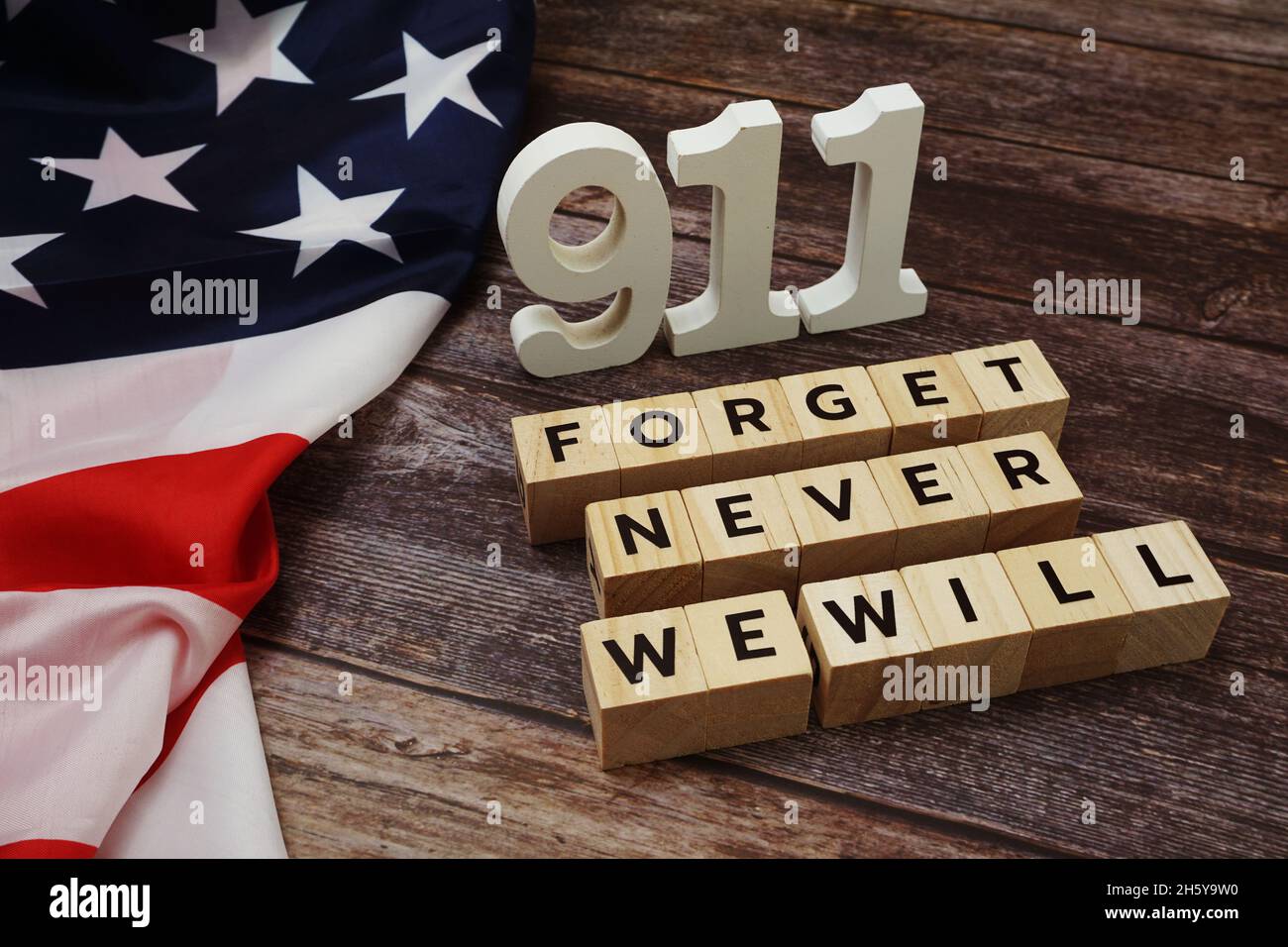 911 We will Never Forget Word alphabet letters on wooden background ...