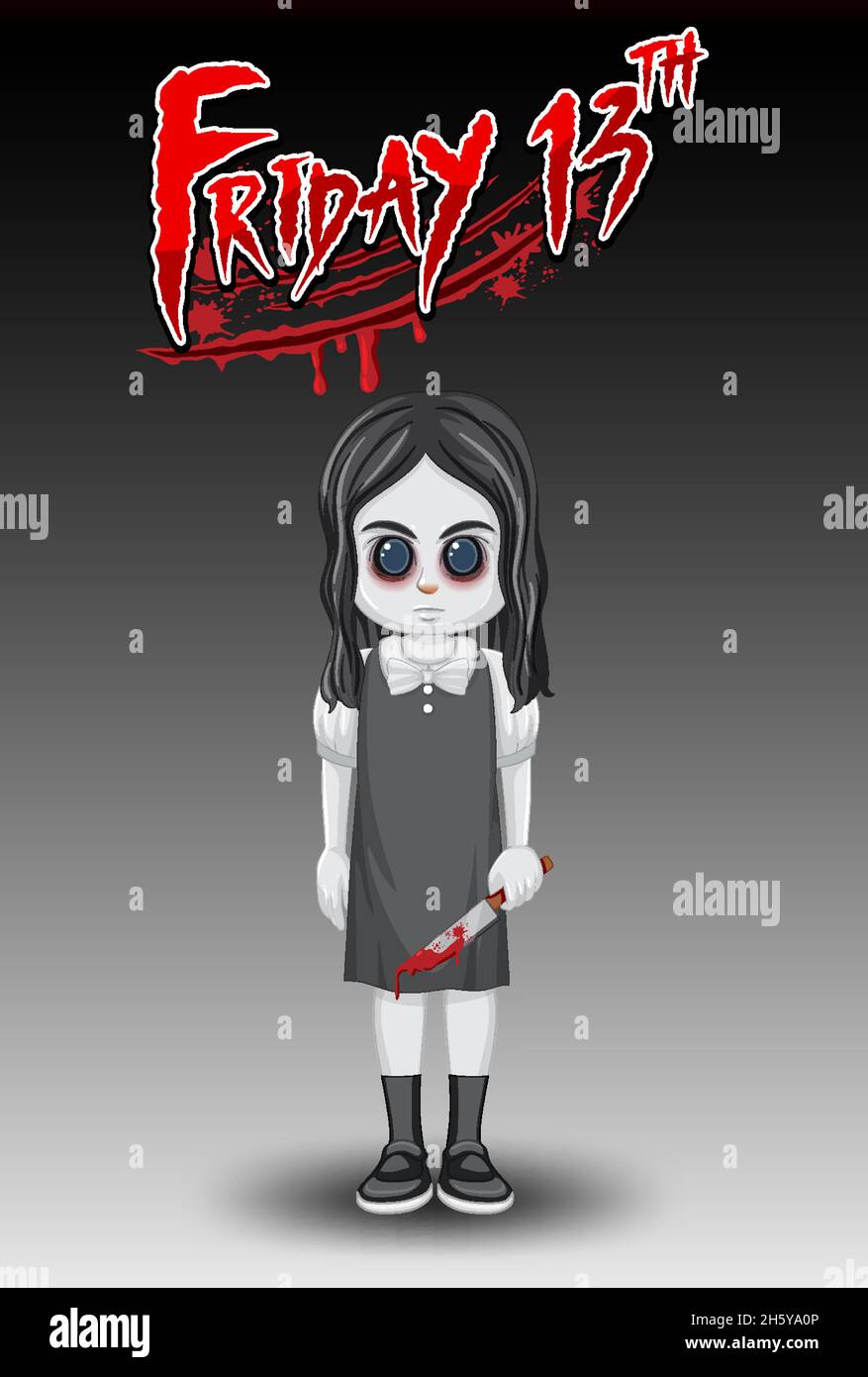 Friday 13th logo with little ghost girl with black eyes illustration ...