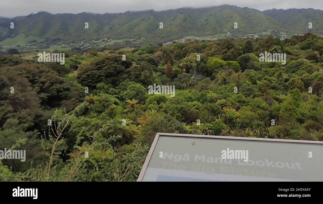 Nga Manu Nature Reserve lookout (NZ), looking beyond the reserve to ...