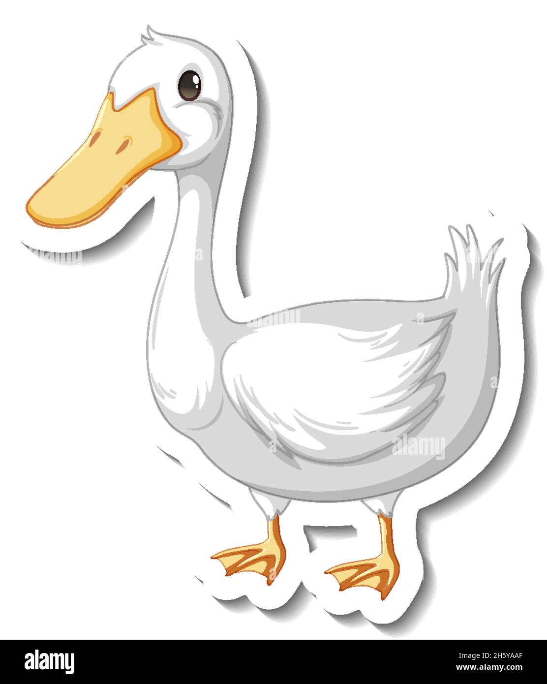 Sticker template with a white duck cartoon character isolated ...